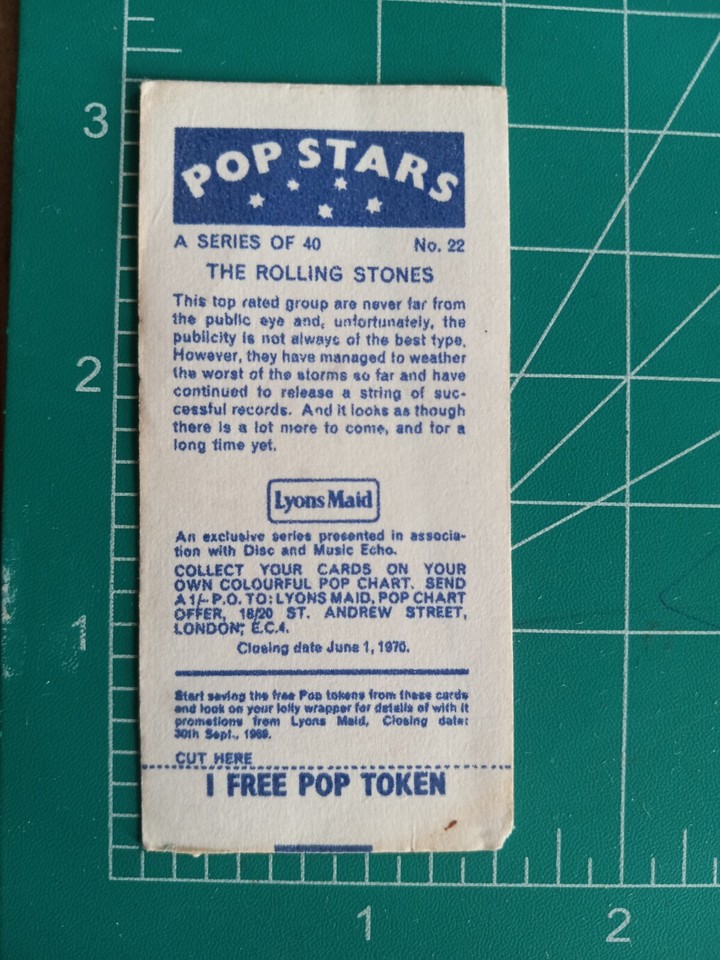 1969 Lyons Maid Ice Cream Pop Stars Token ROLLING STONES GROUP BAND ...