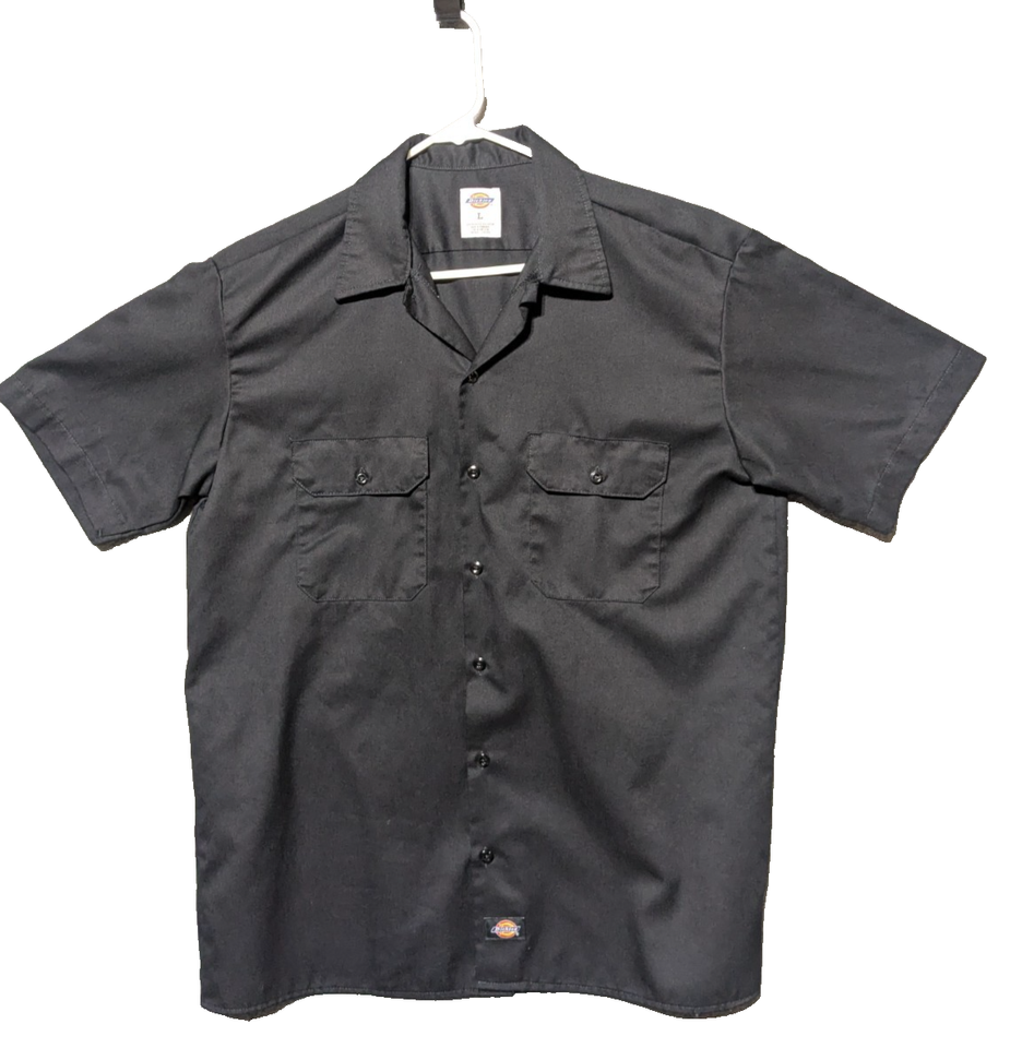 Dickies Work Shirt Black Size L Mens Short Sleeve Workwear Button Up ...