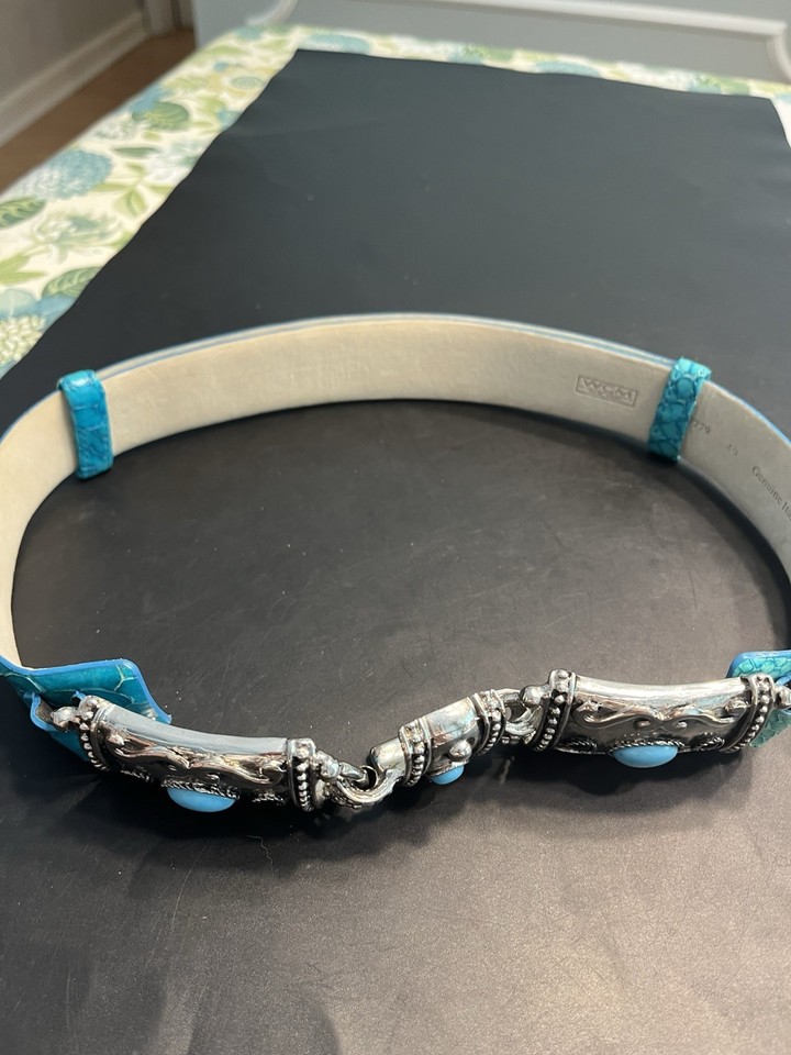 WCM New York Turquoise Silver Black Onyx Italian Leather Belt ...