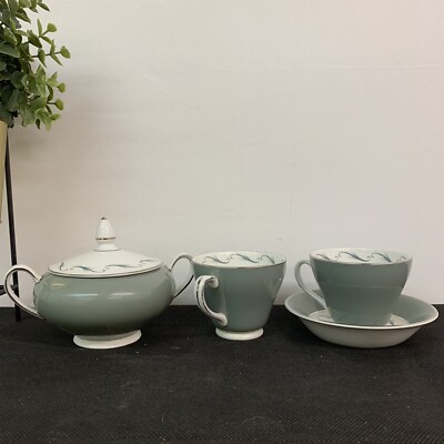 Vintage Chinastyle Simpsons (Potters) Ltd England Teal Tea Set 2 Cups 1 ...