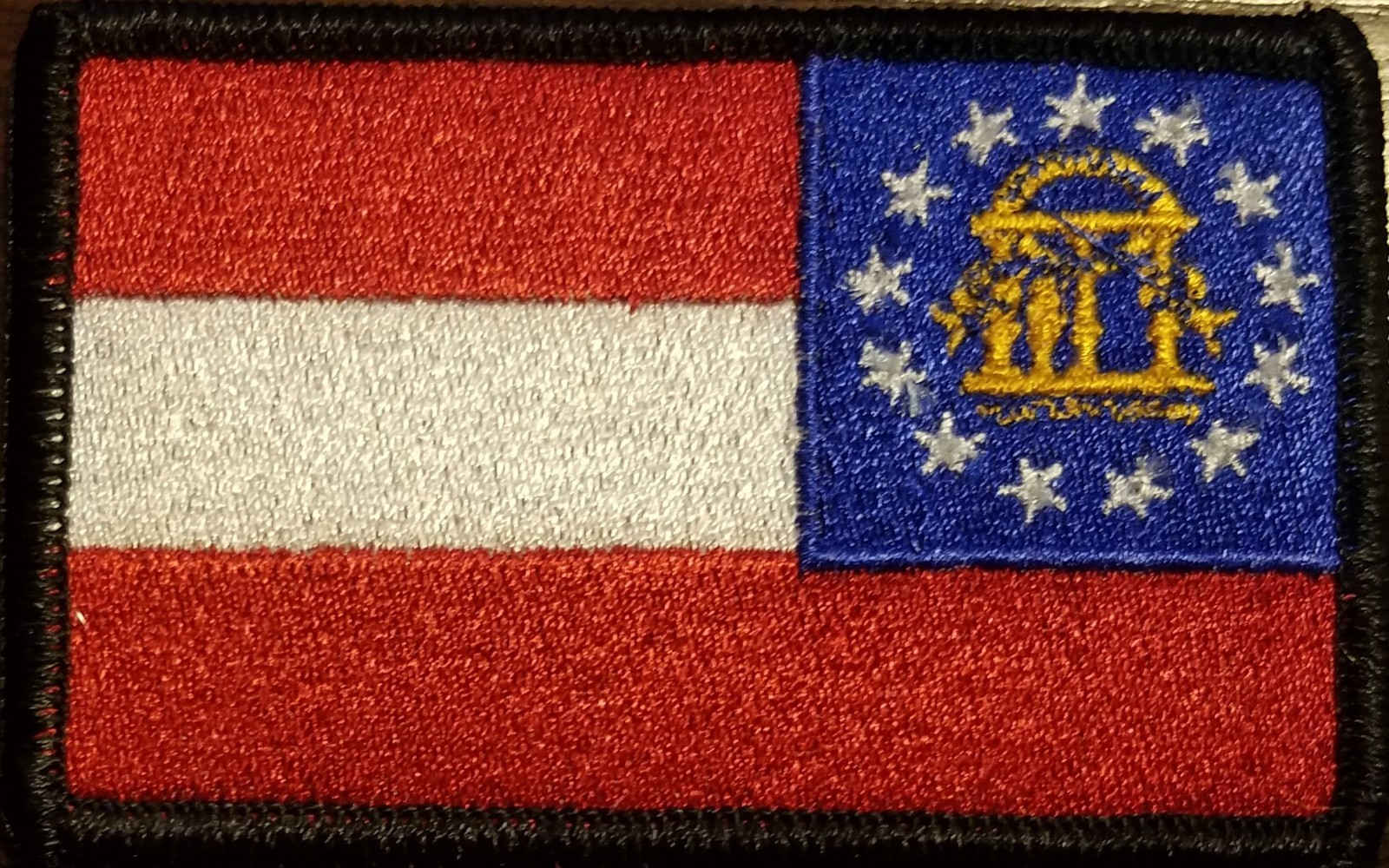 GEORGIA STATE Flag Iron-On Patch Tactical Travel Emblem Black Border #8 ...