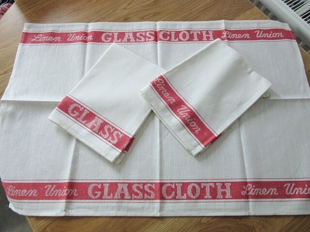3 x UNUSED LINEN UNION GLASS CLOTHS RETRO KITCHEN TEA TOWELS - RED ...