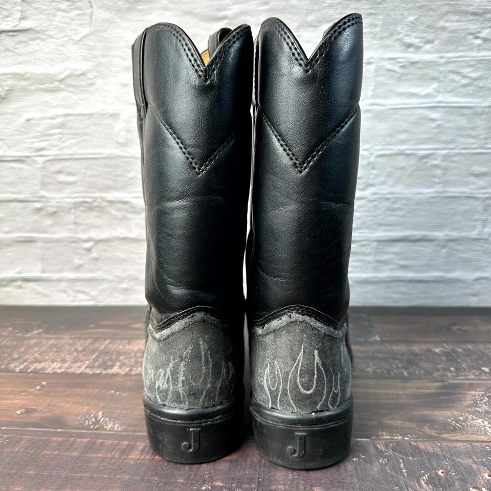 Justin Basic JB3000-GC Men's Black Mid-Calf Pull On Western Roper Boots ...