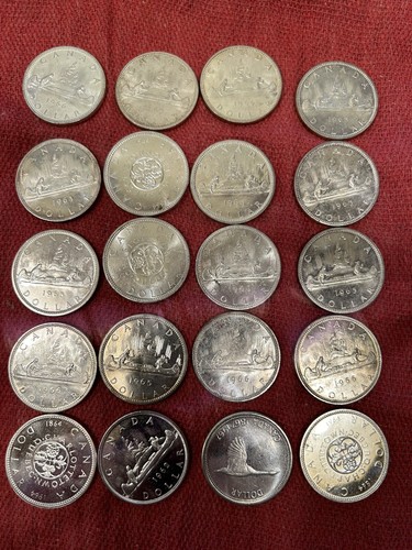 🇨🇦 Full Roll 20 Near Mint, Canadian Silver Dollars Pre-65 80% Silver 🇨🇦 ...