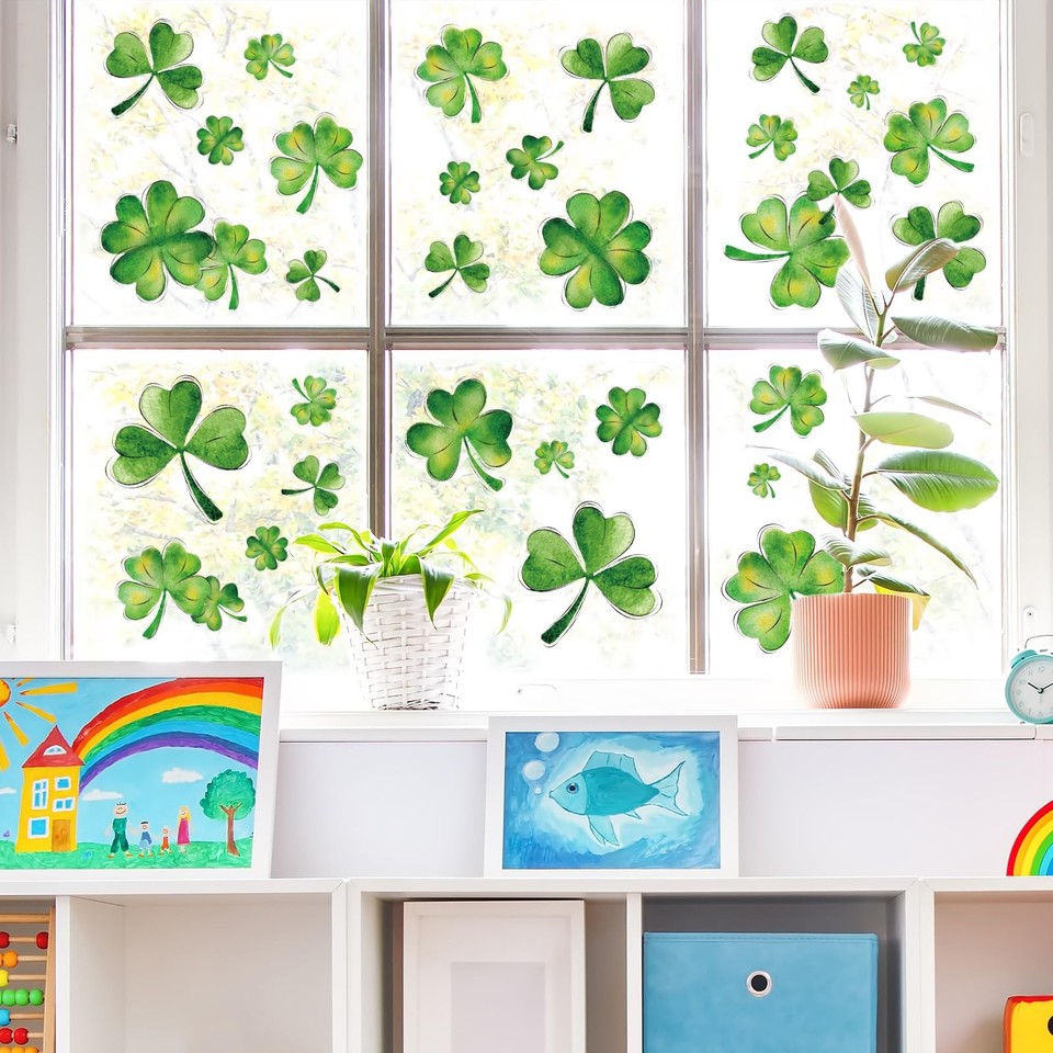 St. Patrick's Day Window Clings Green Shamrock Clover Reusable Window ...