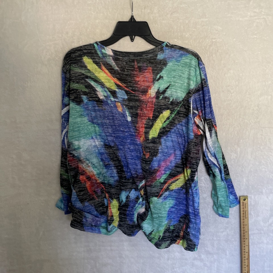 Jess & Jane Womans Blouse Top Multicolor Geometric XL Cotton Blend 3/4 ...