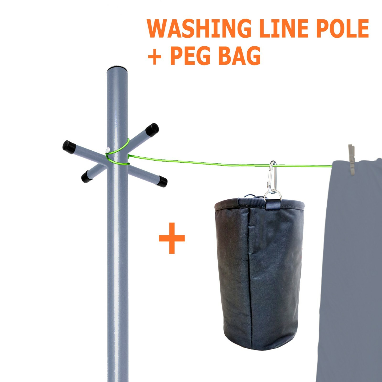 Large Metal Washing Line 2.4m Post Support Pole Socket and Peg Bag ...