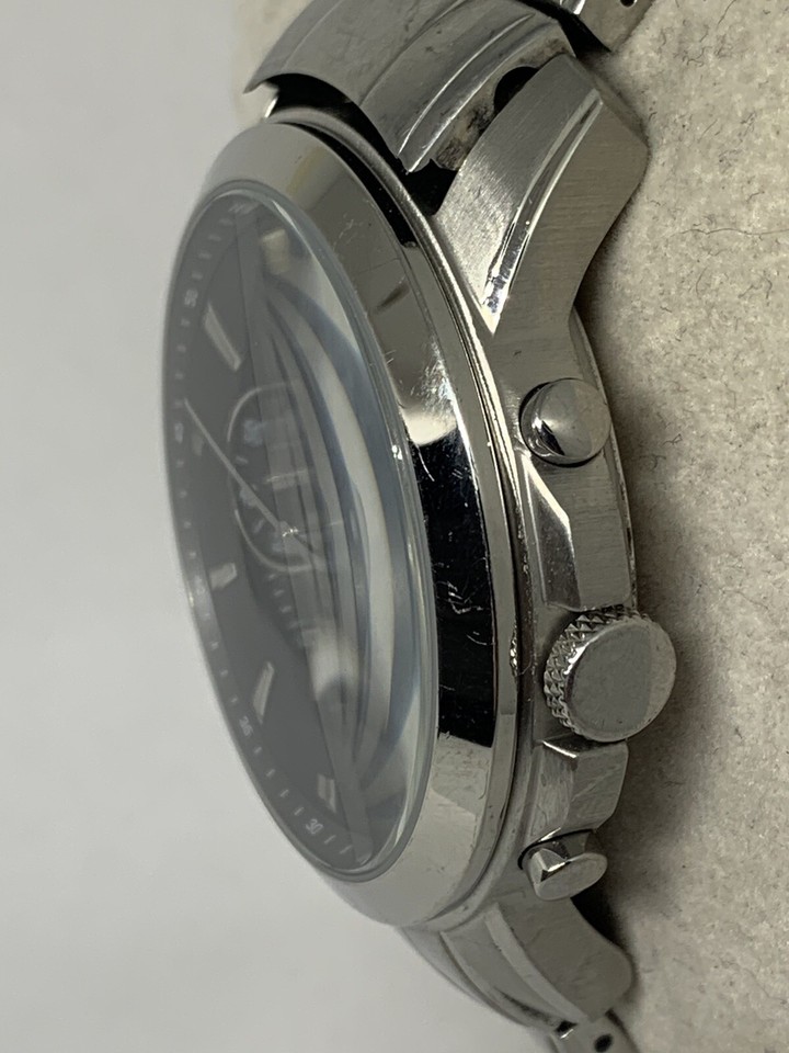 Fossil Fs4532 Men's Silver Stainless Steel Analog Black Dial Quartz ...