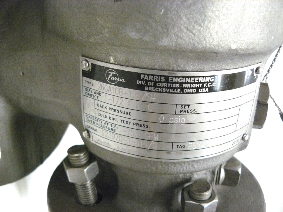 Farris 26GA10B-120/S4 Pressure Relief Valve 1-1/2" x 3" 27PSI 75.8 GPM ...