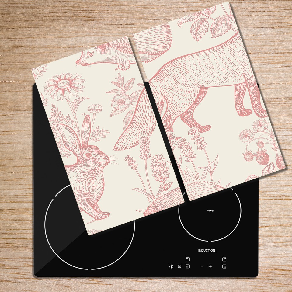 Tempered Glass Worktop Saver Pink forest animals pink and beige 2x30x52 ...