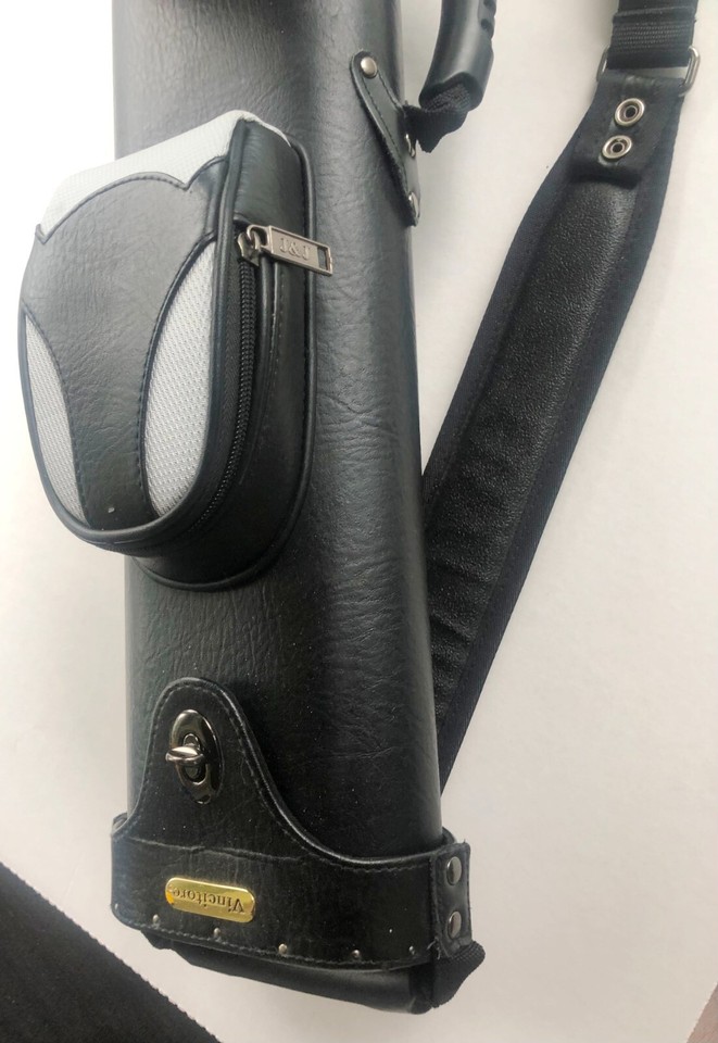 Vtg. VINCITORE Leather Pool Cue Case 2 Butt x 4 Shaft. Chrome Hardware ...