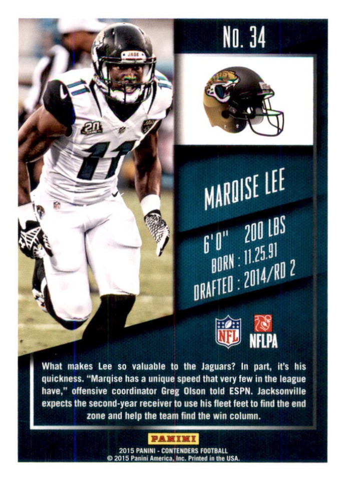 2015 Contenders Marqise Lee NFL Base Card PWE Set Break Jaguars #34 | eBay