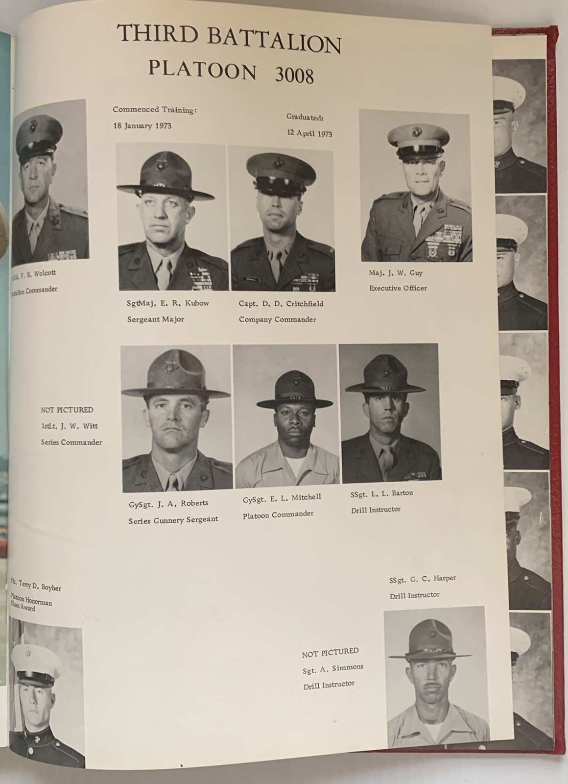 1973 U.S. MARINE CORPS RECRUIT DEPOT YEARBOOK, SAN DIEGO, CA, PLATOON ...
