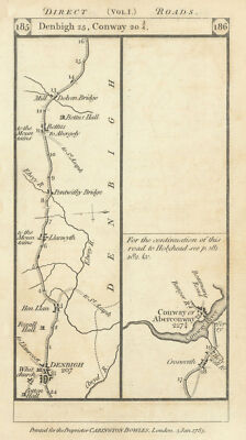 Denbigh - Betws-yn-Rhos - Dolwen - Conwy road strip map PATERSON 1785 ...