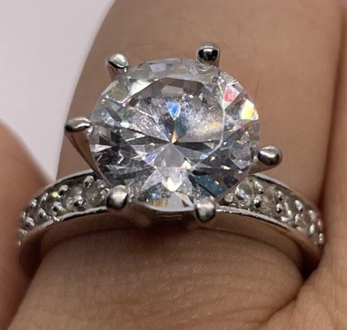 Thai Ati Sterling Silver Marked Diamond Ring, Large Center Stone, W ...