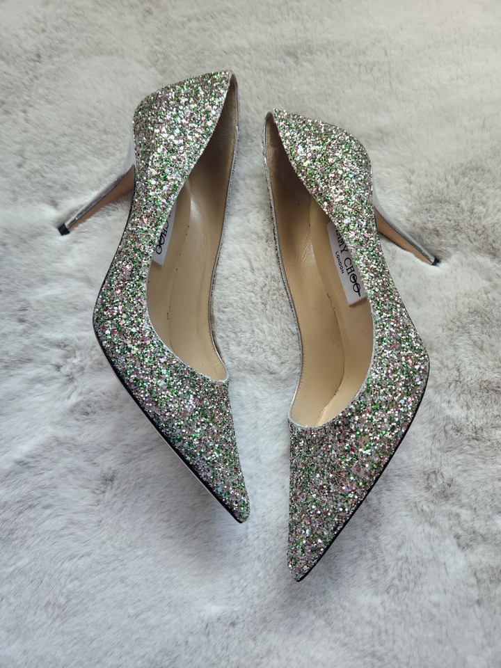NWD JIMMY CHOO ROMY 85 Pumps Glitter Size EU 38 Green Silver | eBay