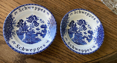 2 Vintage Schweppes Blue Willow Bar Tip Bowl Dish Enoch Wedgwood Exc ...