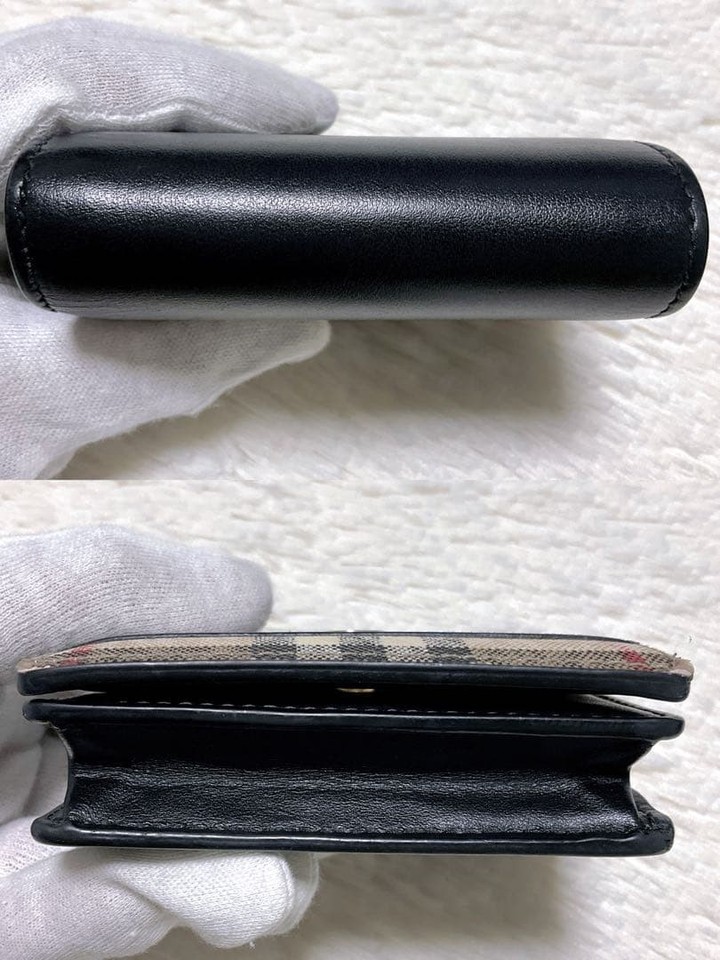 Burberry Folding Wallet 9x10cm Black Leather Logo Compact Good Cond ...