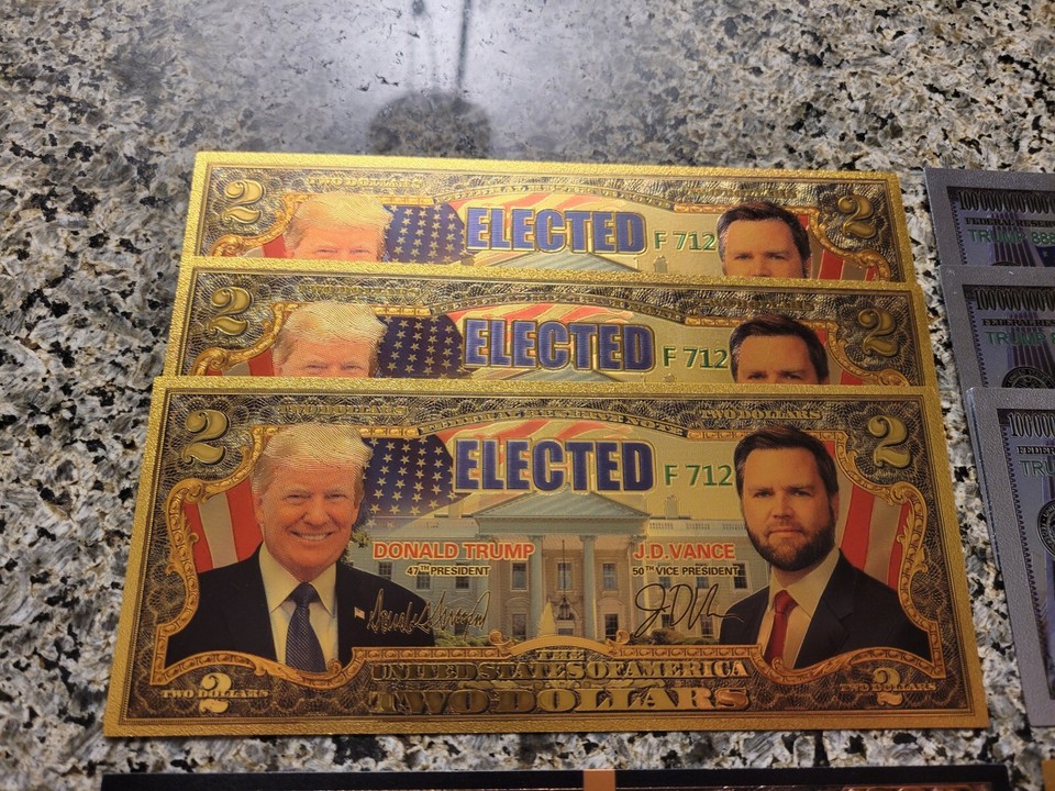 12 BILLS TRUMP VANCE MAGA Gold Banknote Foil Embossed Commemorative NEW ...