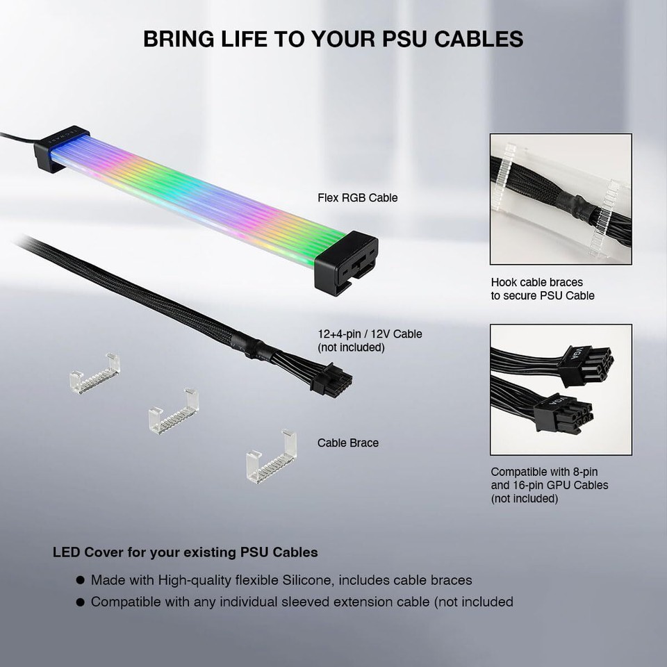 Flex Rgb Psu Extension Cable Cover Kit Light Up Led Strip Set For Gpu ...