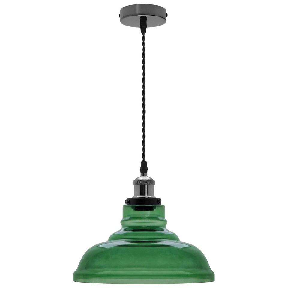 Industrial Smoked Green Glass Ceiling Pendant Light Bowl Lamp Shade ...