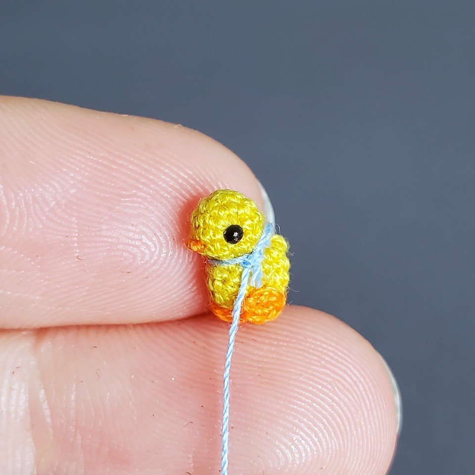 Extremely tiny duck.Micro crocheted duck.Dollhouse miniature animal ...