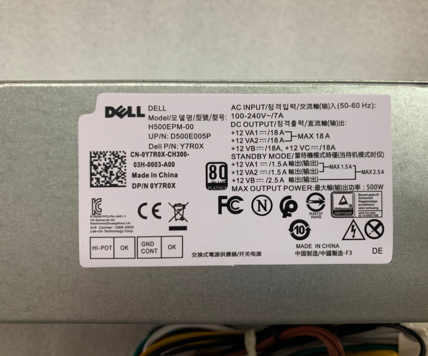 Original Dell 7080MT 7060 5060 G5-5090 Power Supply 500W 5K7J8 Y7R0X ...