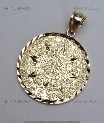 14K Yellow Gold Plated Mexican Aztec Calendar Calendario Sun Ma Pendant ...