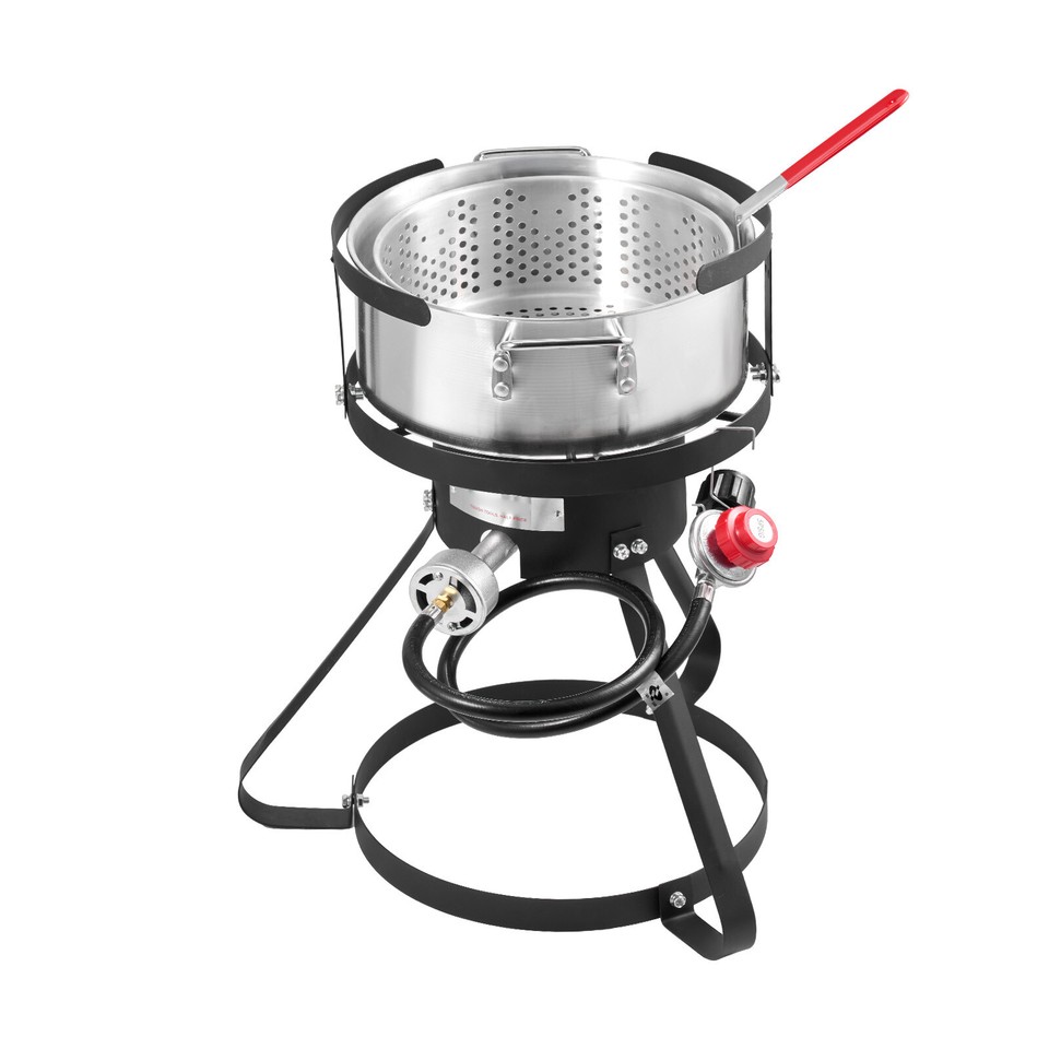 Outdoor Propane Deep Fryer w/ 10Qt Fryer Pot Strainer Basket Aluminum ...