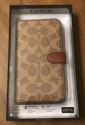 NIB Coach iPhone 12 or 12 Pro Case Card Pebbled Wallet Detachable Slim ...