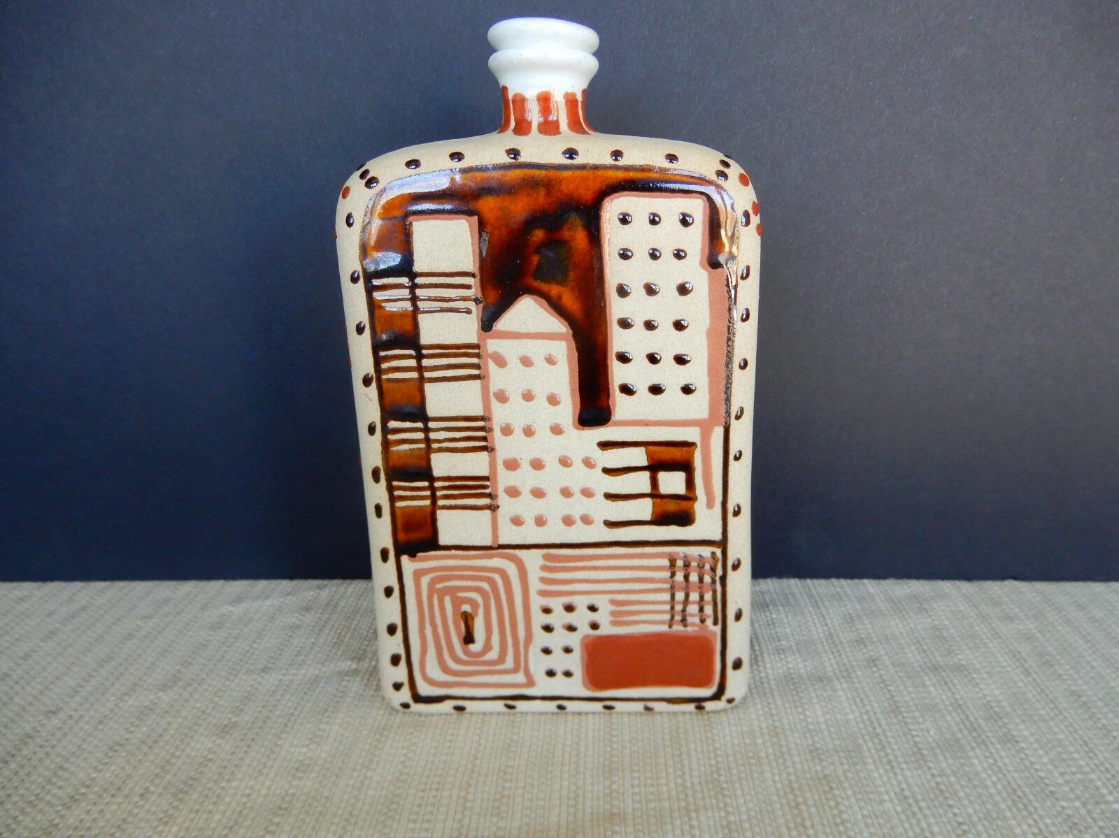 Vintage LKSF Ukraine stoneware flask w/ Lviv lion emblem & original ...