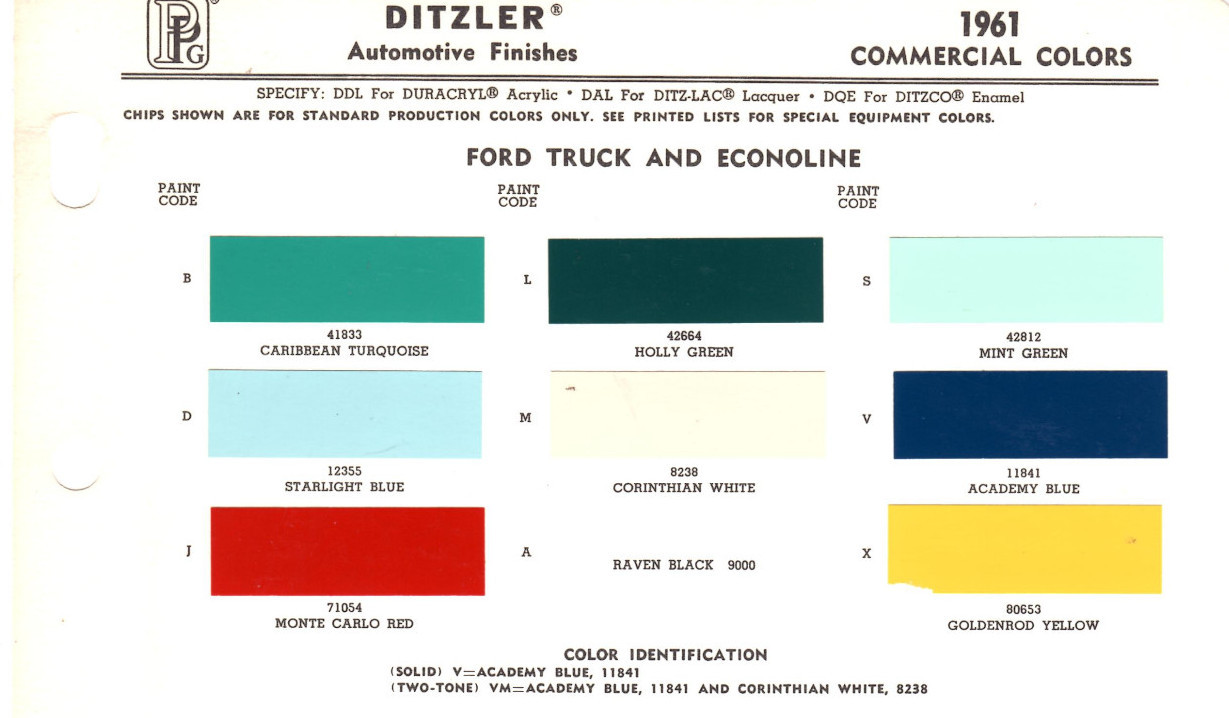 1961 1962 1963 1964 1965 1966 FORD TRUCKS PICKUP VAN PAINT CHIPS 61 ...