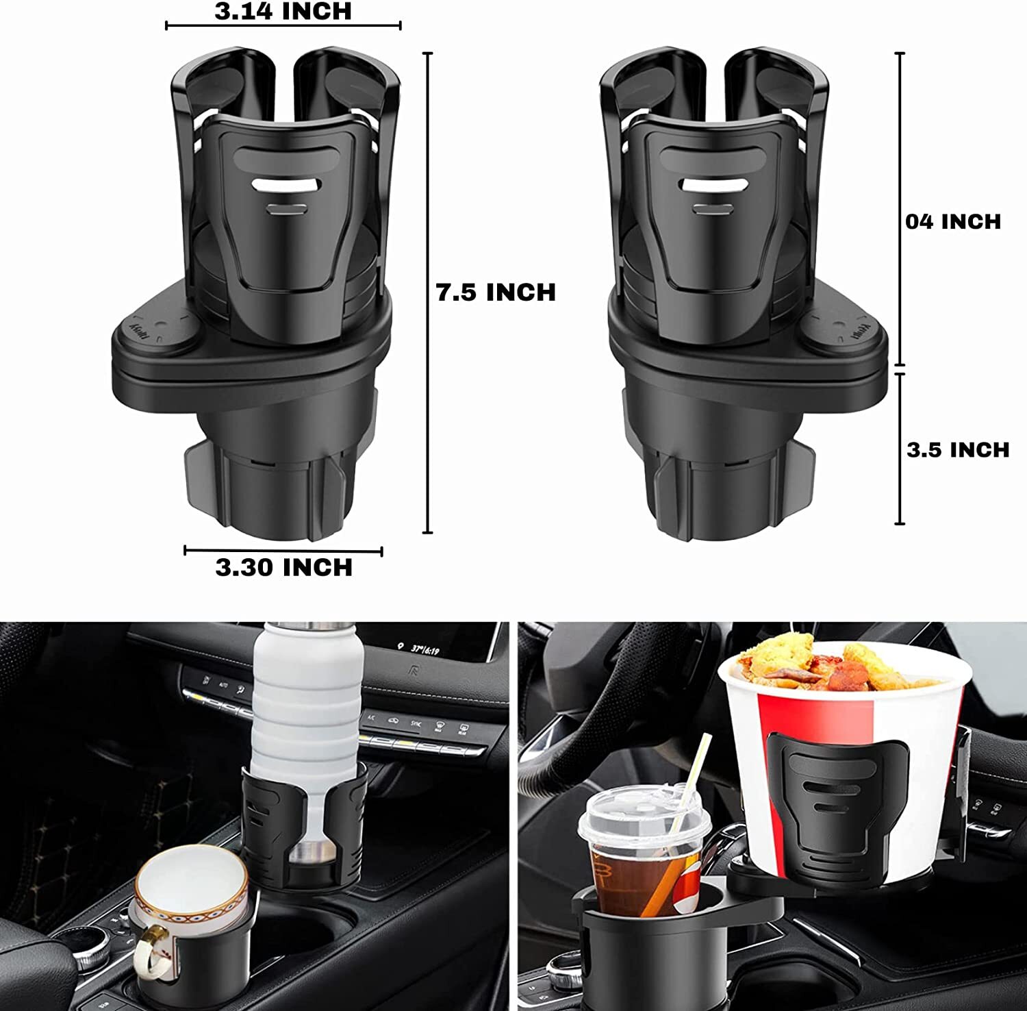 For Large Bottles 2 in 1 Cup Holder Expander Dual Cup with Adjustable ...