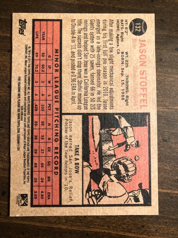 2011 Topps Heritage Minors Jason Stoffel #132 RC Auto Signed Autograph ...