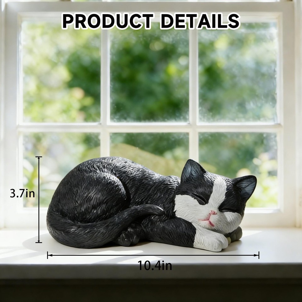 Garden Outdoor Decor Cats Statue, Sleeping Cat Figurines Garden Statues ...