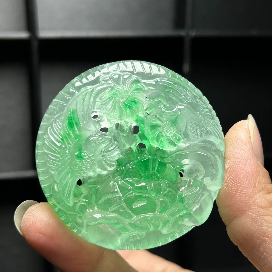 Real Natural High Ice Jade Jadeite engrave amulet Pendant&Necklaces 花鸟 ...