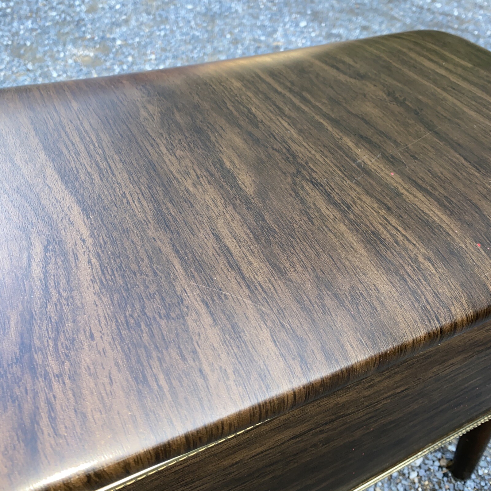 VINTAGE BURLINGTON Vinyl Faux Walnut Grain Brass Trim BASKET BOX ...