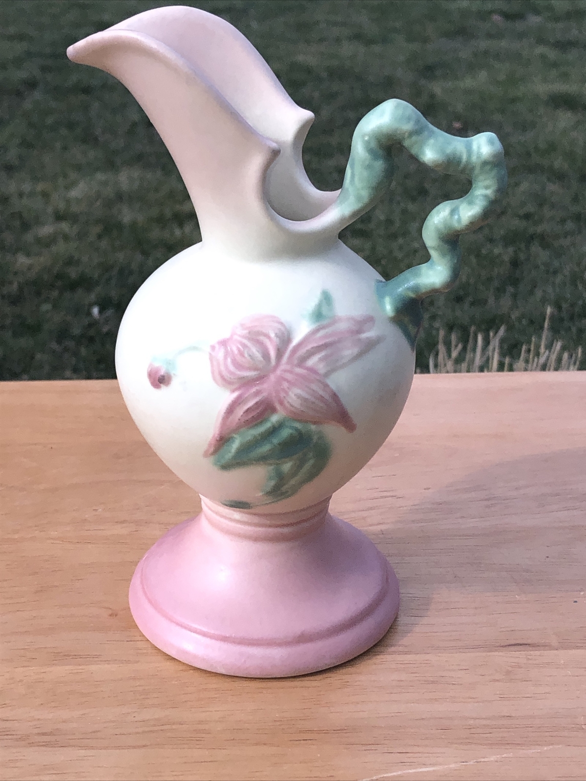 Vintage Hull USA Woodland Pitcher Vase W6 6 1/2 Green, Pink & Yellow ...