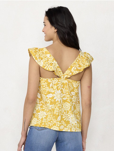 Women’s LG LC By Lauren Conrad Ruffle Sleeve Tank Top Yellow Stripe RN ...
