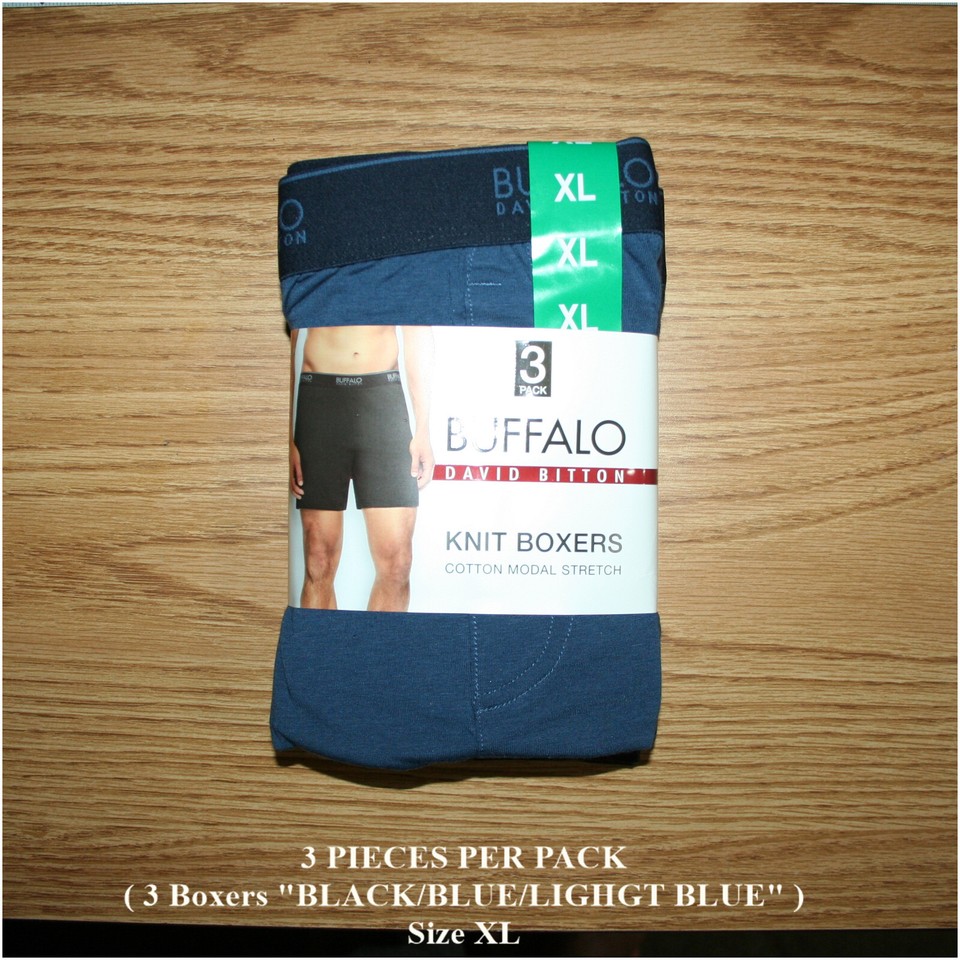 BUFFALO DAVID BITTON, Men's Underwear, KNIT BOXERS, 3 Piece/Pack, New ...