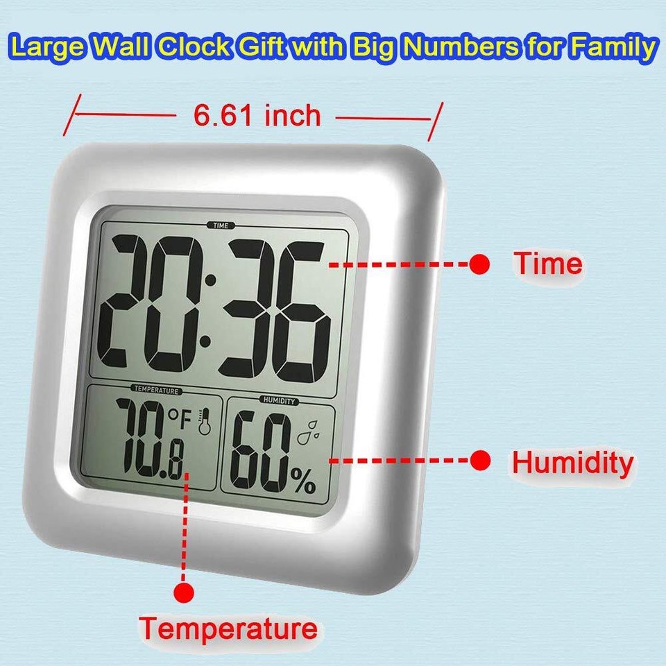 Large Waterproof Bathroom Wall Clock Big Water Resistant Hanging Shower ...