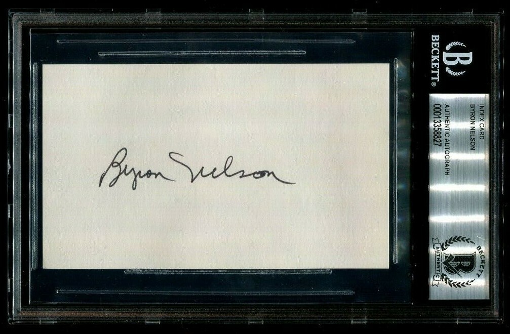 GOLF LEGEND BYRON NELSON signed autographed VINTAGE INDEX CARD BECKETT ...