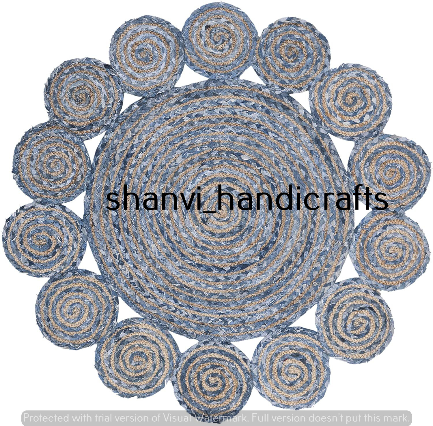 Handmade Rug Hand Braided Round Rug Bohemian Jute Denim 90 CM Rug Floor ...