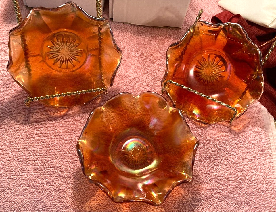 ATQ 1910 Imperial Glass Marigold Carnival Glass Plain Jane Berry Bowls ...