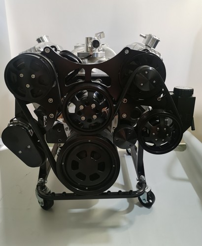 Chevy SBC 350 SWP BLK Aluminum Complete Serpentine Belt Drive System ...