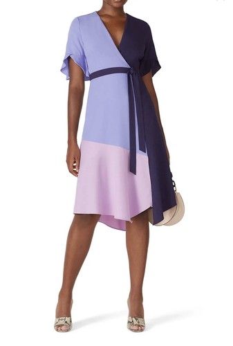 Hutch Colorblock Wrap Dress Medium V Neck Fully Lined Short Sleeve Blue ...