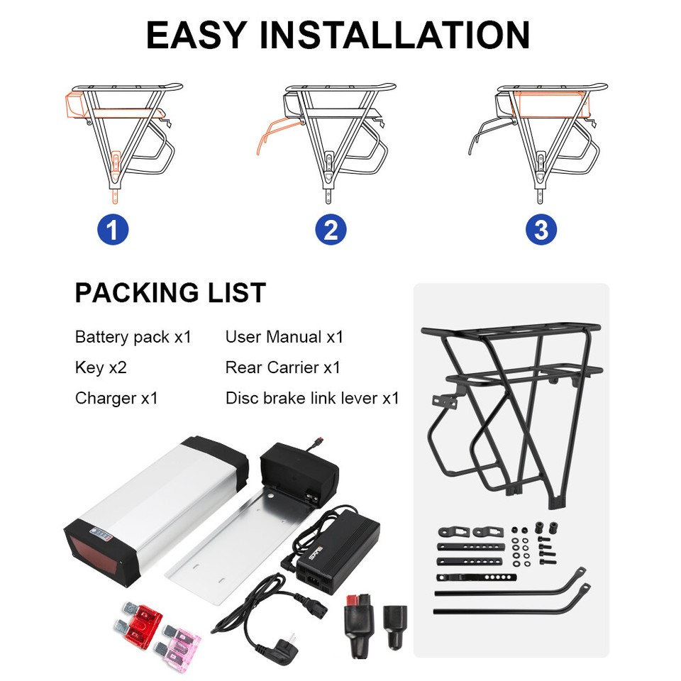 48V 20Ah Battery Rear Rack Electric Bike Battery Ebike Battery 48V for ...