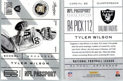 Tyler Wilson 2013 Panini Prestige NFL Passport #23 Rookie RC Raiders ...