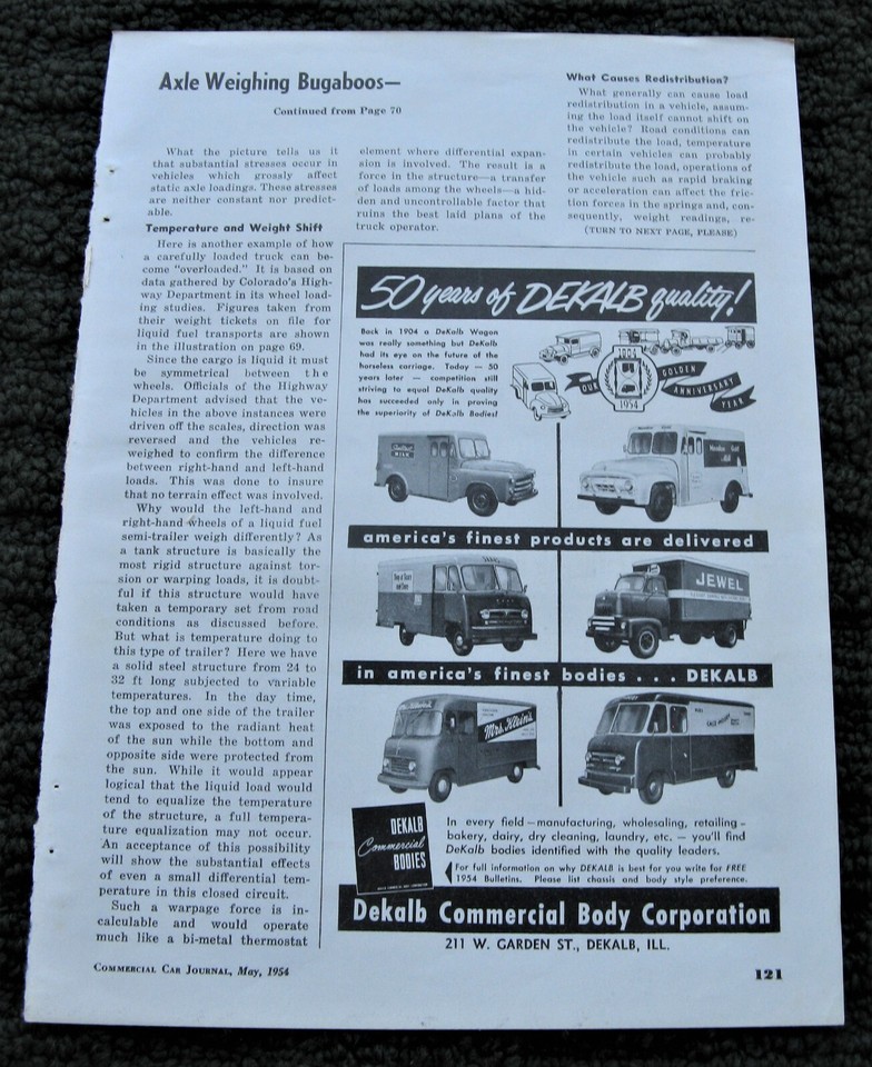 1954-56 DeKalb Delivery Truck Body Brochure, Letter, Ad & Price Sheets ...