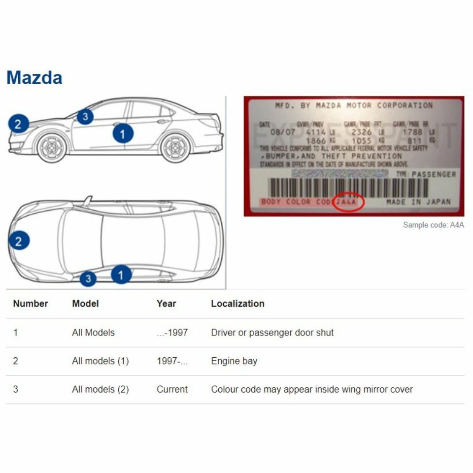 42M Touch Up Paint for Mazda Blue ALL MODELS MAZDA6 MAZDA3 MAZDA2 MX5 ...